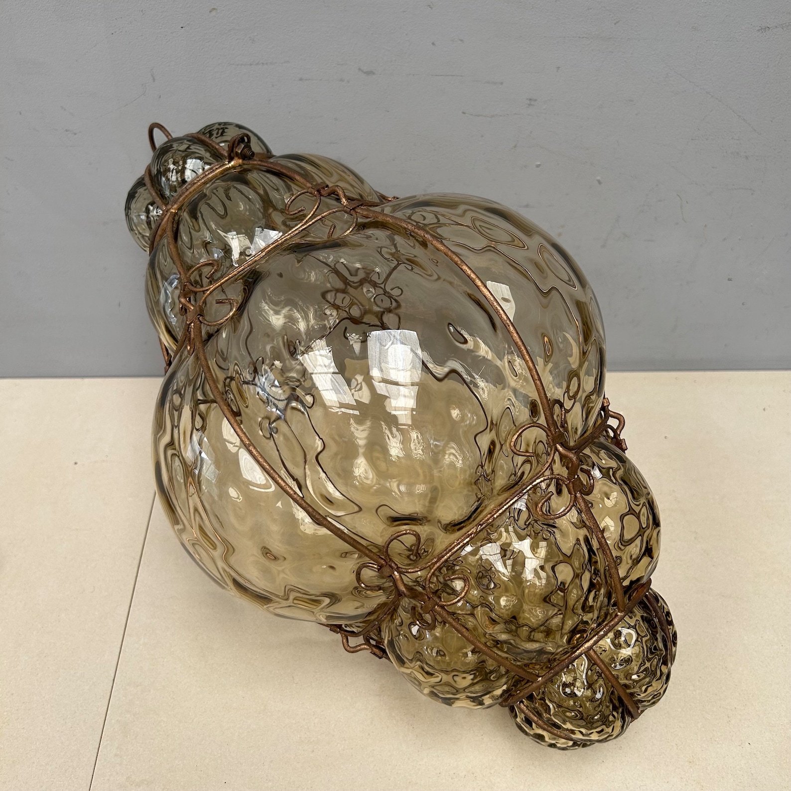 17” Extra Large Giant Murano Blown Glass Caged Lantern Gold Cage Seguso ...