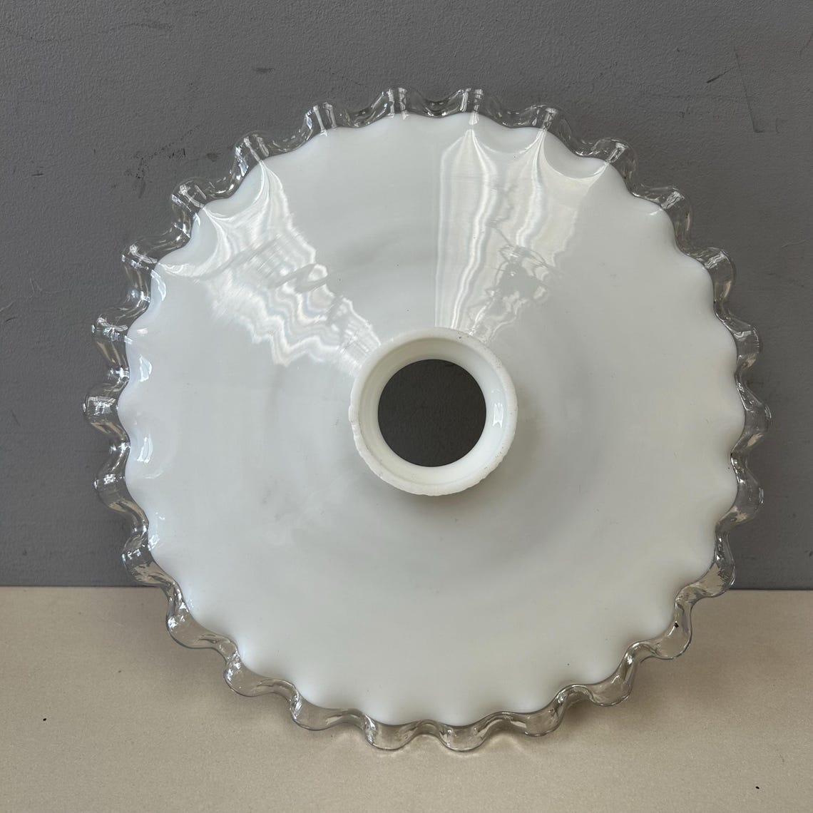 Rare Wavy Edged Frilly Vintage French White Opaline Glass Lampshade ...