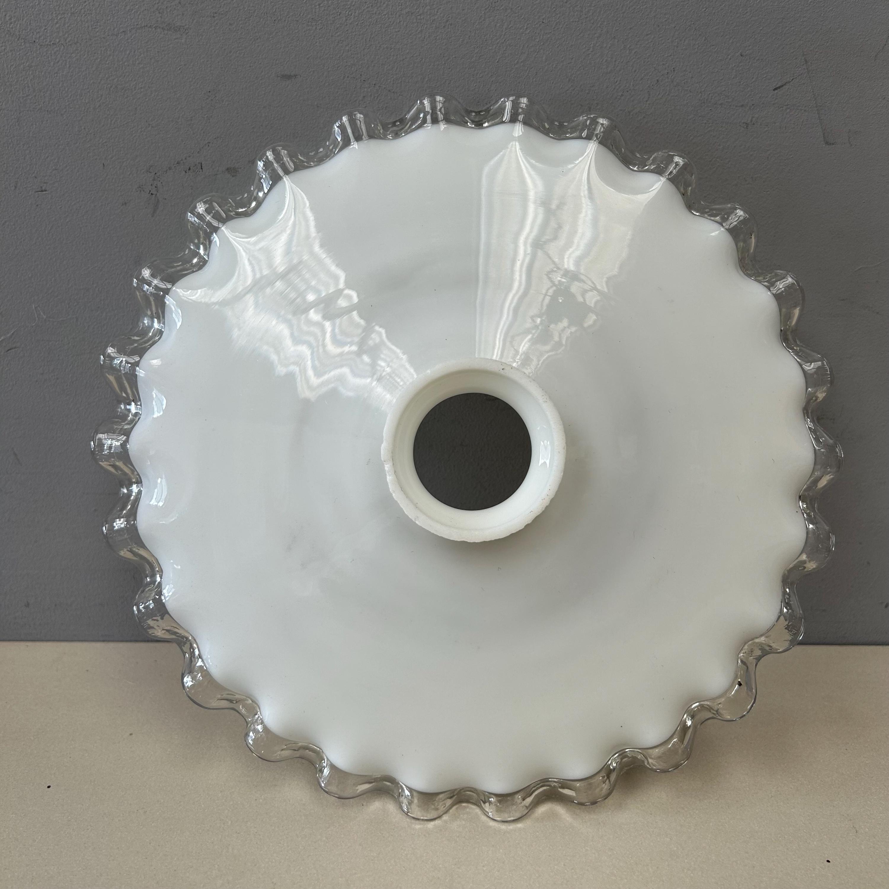 Rare Wavy Edged Frilly Vintage French White Opaline Glass Lampshade ...