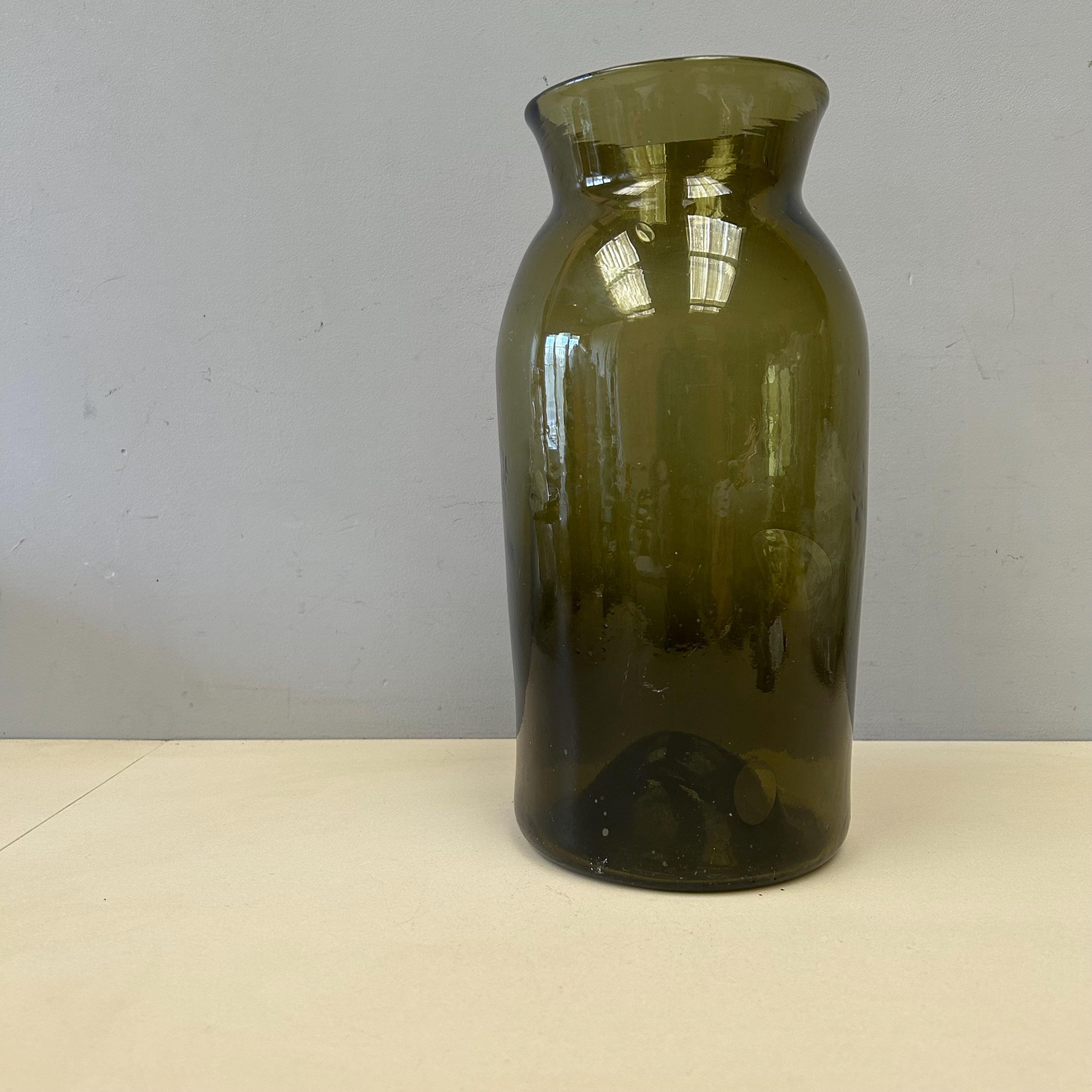 12” 31cm Large Antique French Blown Glass Truffle Jar Bottle Dark Olive ...