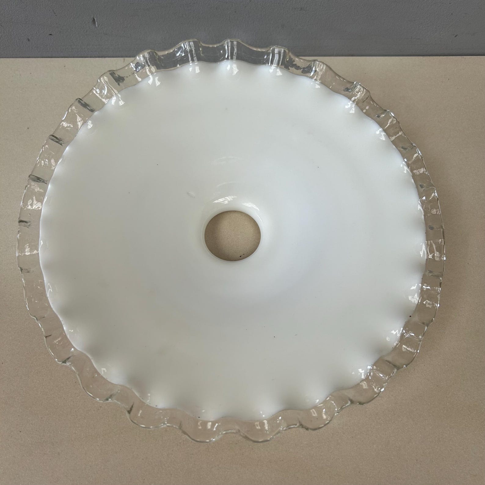 Rare Wavy Edged Frilly Vintage French White Opaline Glass Lampshade ...