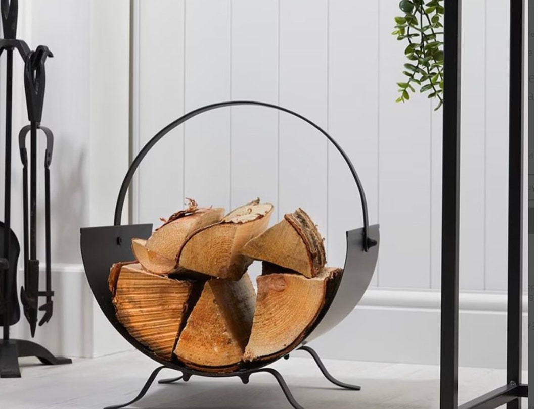 Fireside Round Log Holder Accessory Log Coal Holder With Handle Black ...