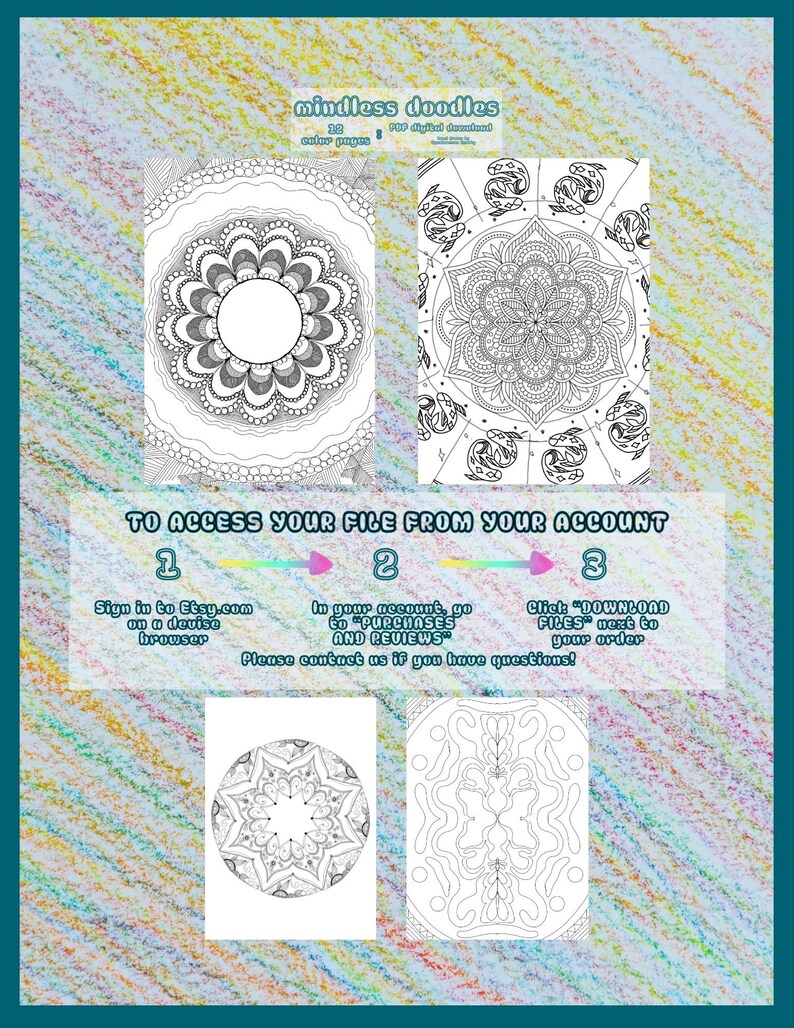 12 Mindless Doodles Color Pages | PNG Digital Download | Hand Drawn - Etsy