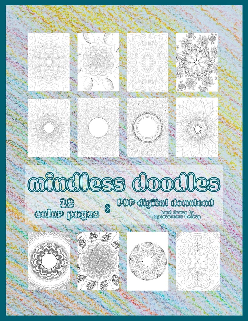 12 Mindless Doodles Color Pages | PNG Digital Download | Hand Drawn - Etsy