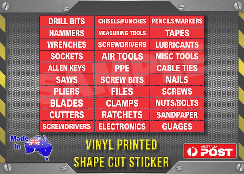 TOOLBOX LABELS Garage Tools Workshop Labels X 30 FREE Post! Choose Your ...