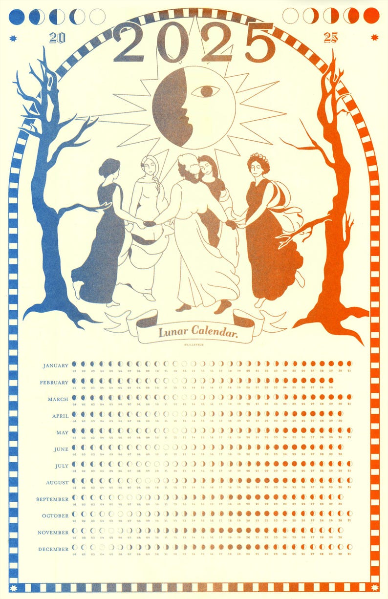 Lunar Calendar Risograph Poster Print - Etsy