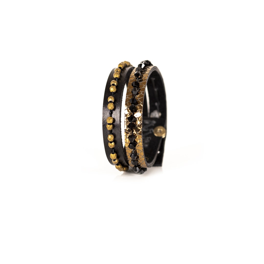 The Black and Gold Duo Bracelet With Beads - Etsy