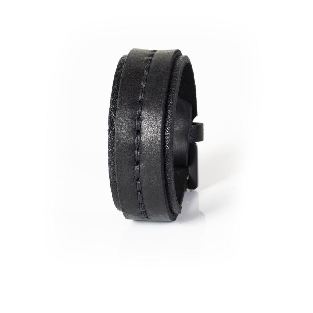 The Double Stitched Black Leather Cuff - Etsy