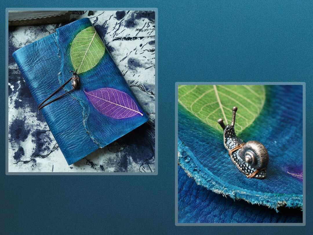 Snails Crawling on Leaves Personalized Genuine Leather Journal ...