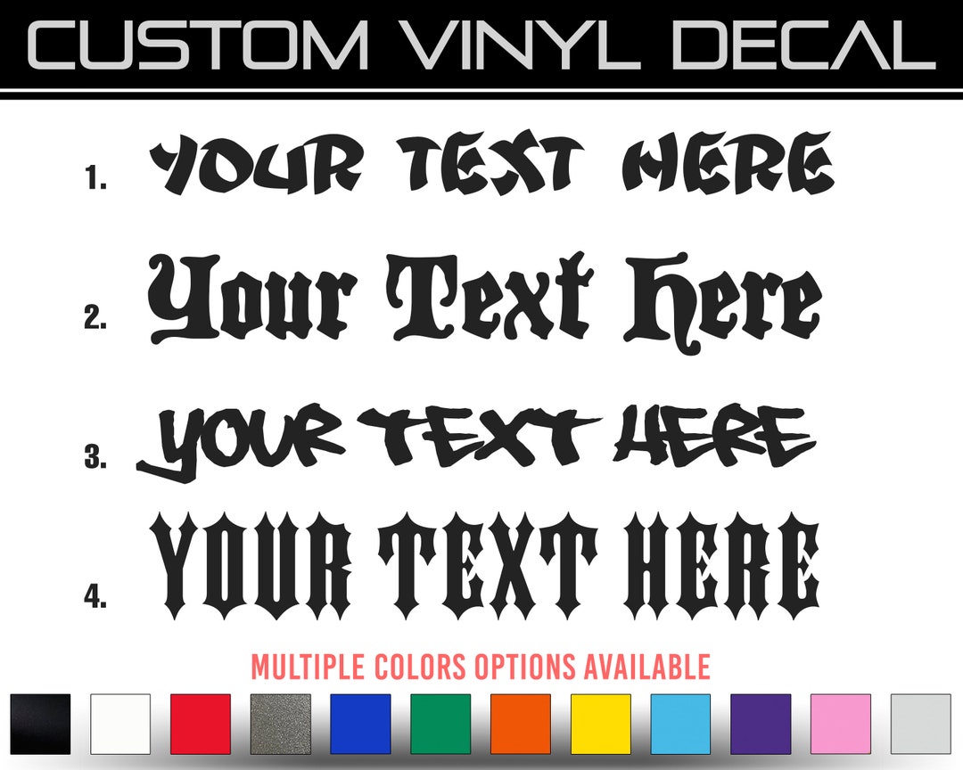 Custom Text Vinyl Decal Stickers | Personalized Gothic Fonts - Etsy