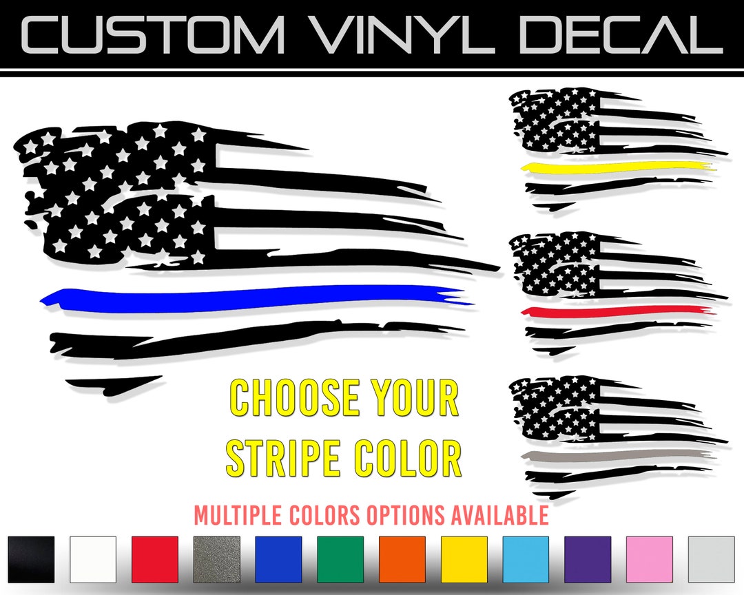 Distressed American Flag Vinyl Decal: Thin Line Support Sticker - Etsy