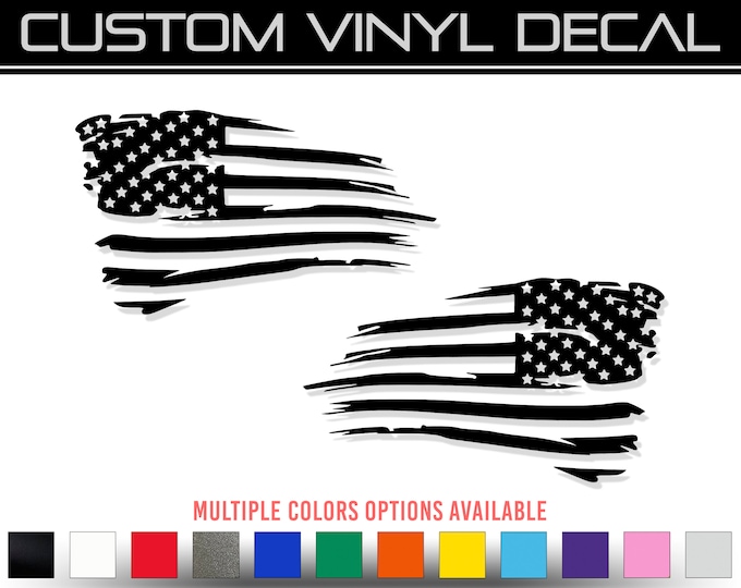 Distressed American Flag Vinyl Decal Sticker PAIR Right & Left Facing ...