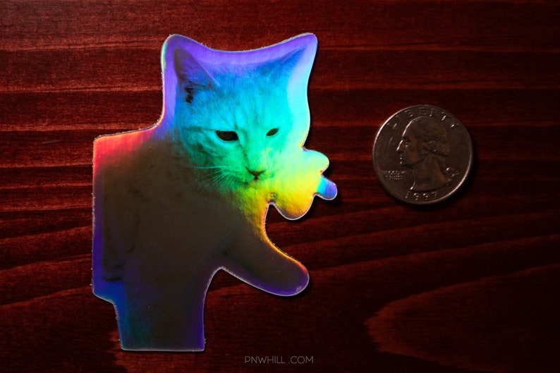 Holographic Kitty Sticker - Cute Rainbow Cat Decal for Cat Lovers and ...