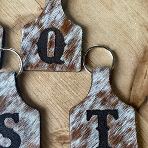 Branded Cowhide Ear Tag Initial Key Chain, Western Key Fob, Letters ...
