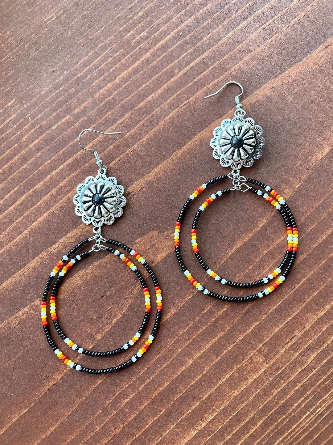 Western Concho With Aztec Seed Beaded Dangle Earrings - Etsy