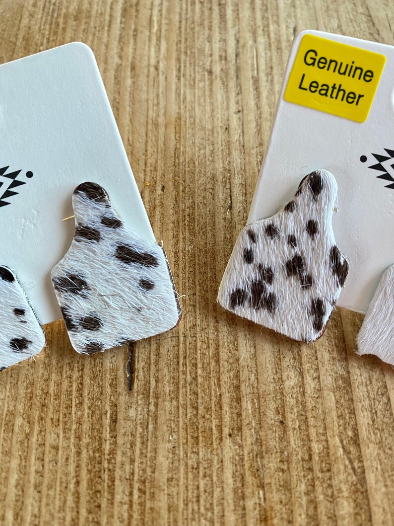 Genuine Leather Cowhide Cattle Tag Stud Earrings Hair on Hide - Etsy