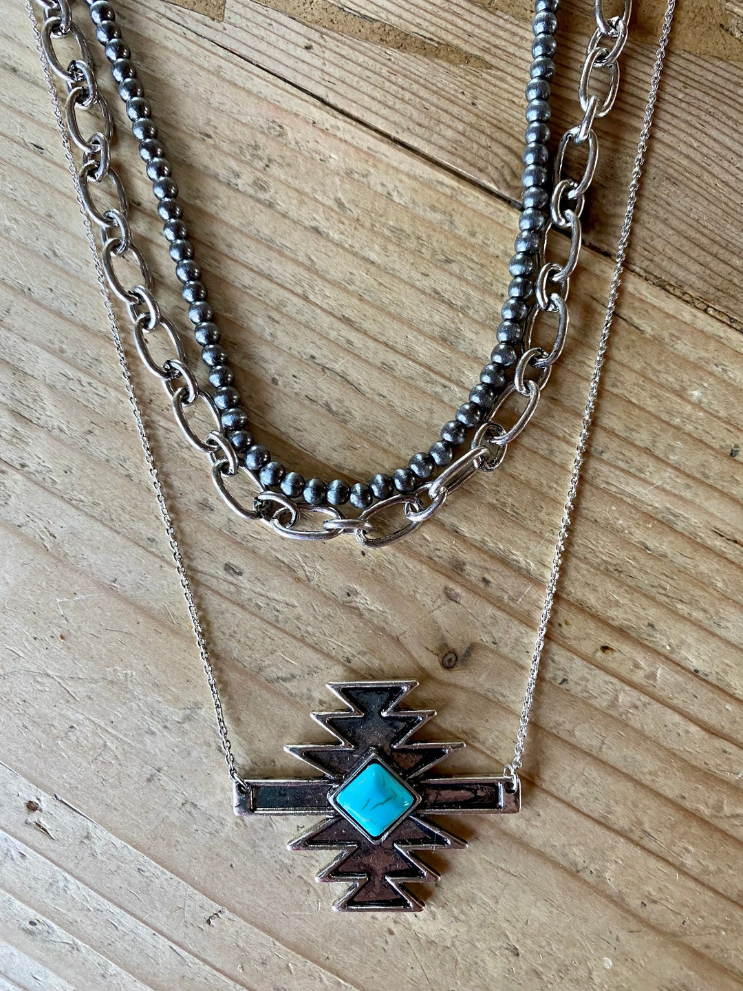 AZTEC LAYERED Necklace,aztec Pendant Navajo Style Faux Pearl Layered ...