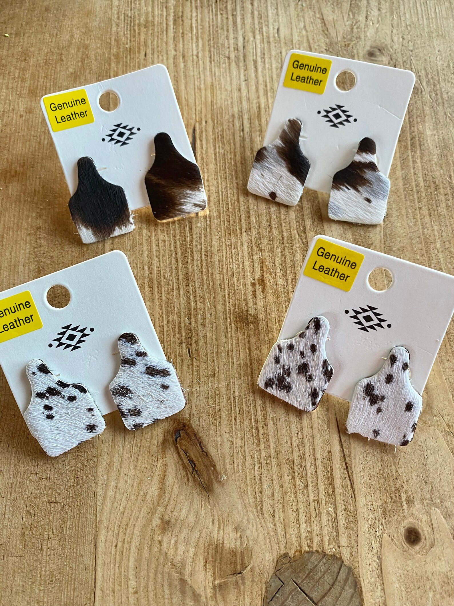 Genuine Leather Cowhide Cattle Tag Stud Earrings Hair on Hide - Etsy