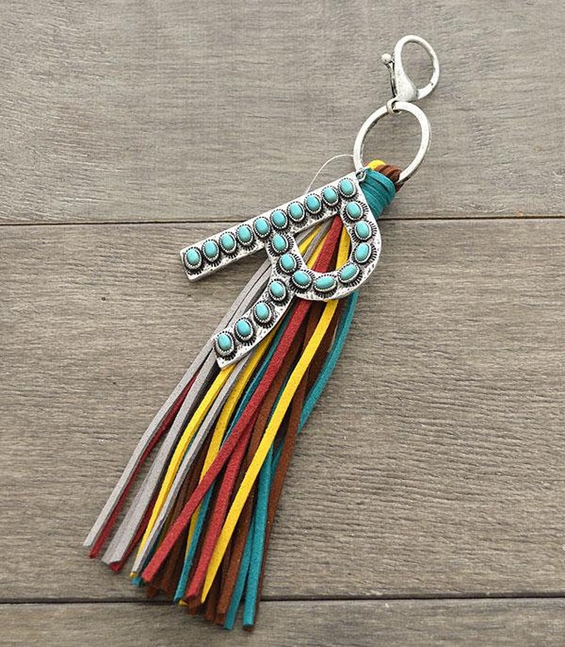 Western Initial Monogram Pendant Key Chain Suede Leather - Etsy