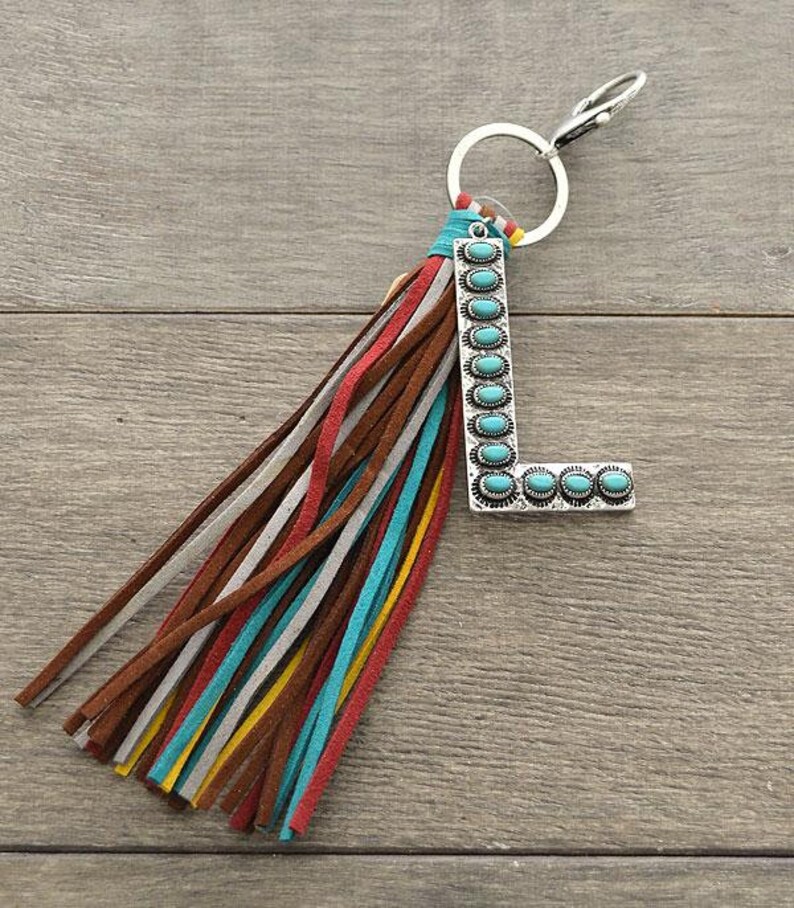 Western Initial Monogram Pendant Key Chain Suede Leather - Etsy