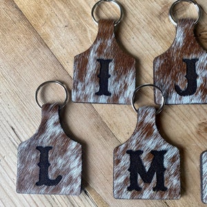 Branded Cowhide Ear Tag Initial Key Chain, Western Key Fob, Letters ...