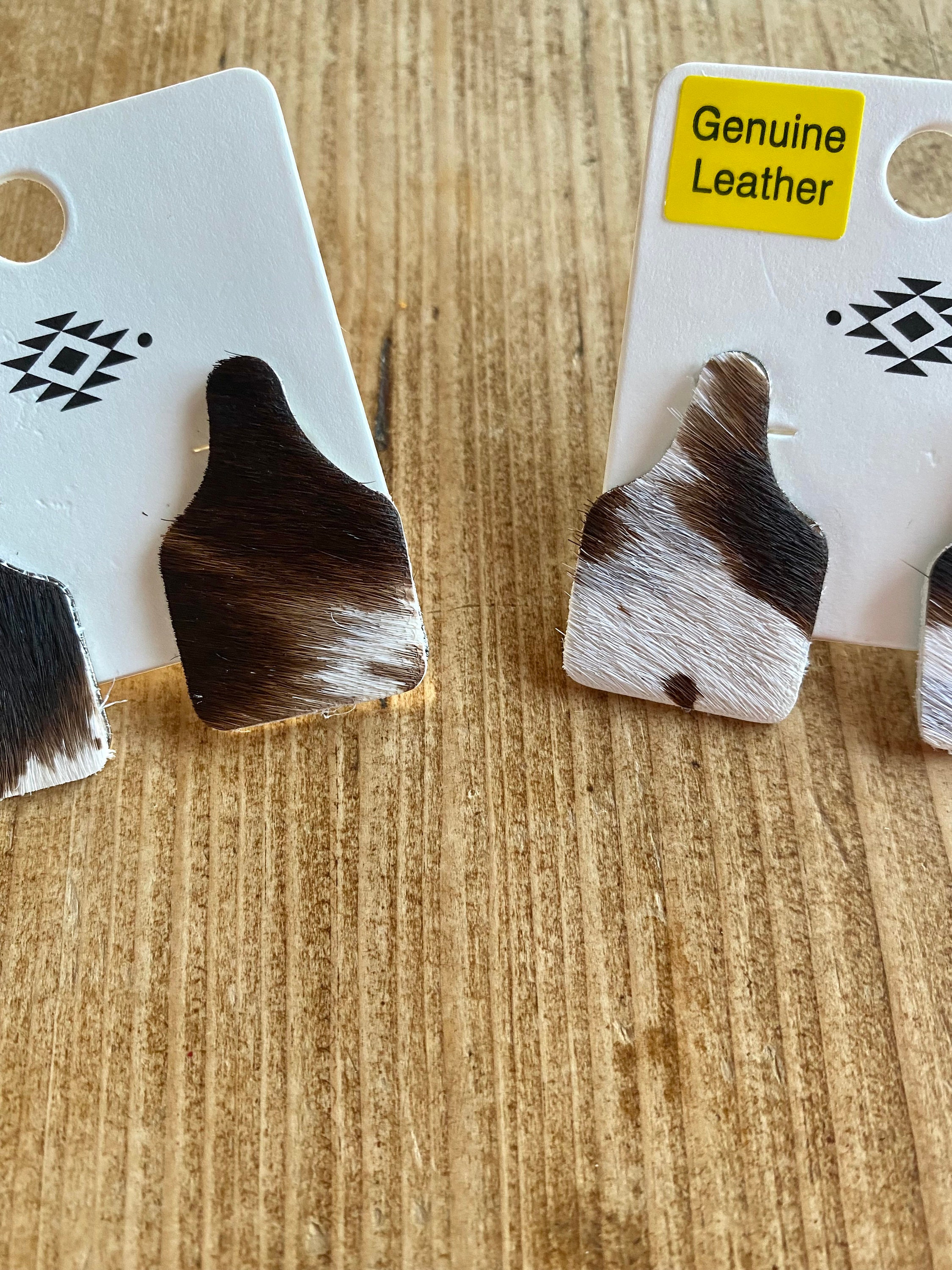 Genuine Leather Cowhide Cattle Tag Stud Earrings Hair on Hide - Etsy