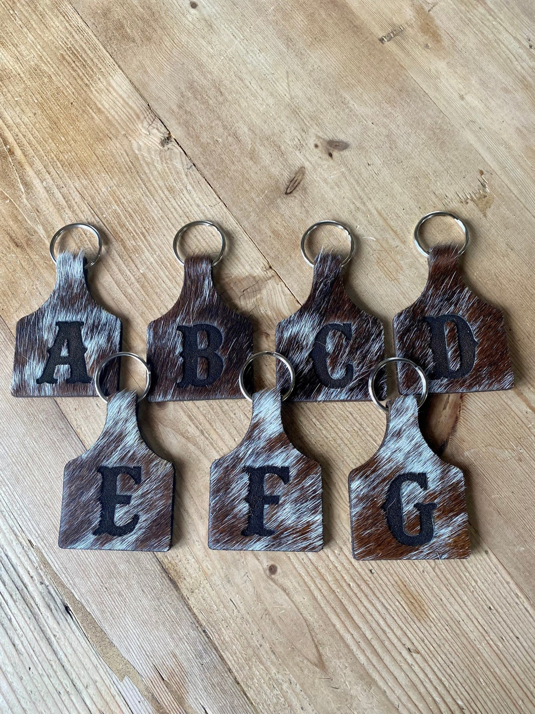 Branded Cowhide Ear Tag Initial Key Chain, Western Key Fob, Letters ...