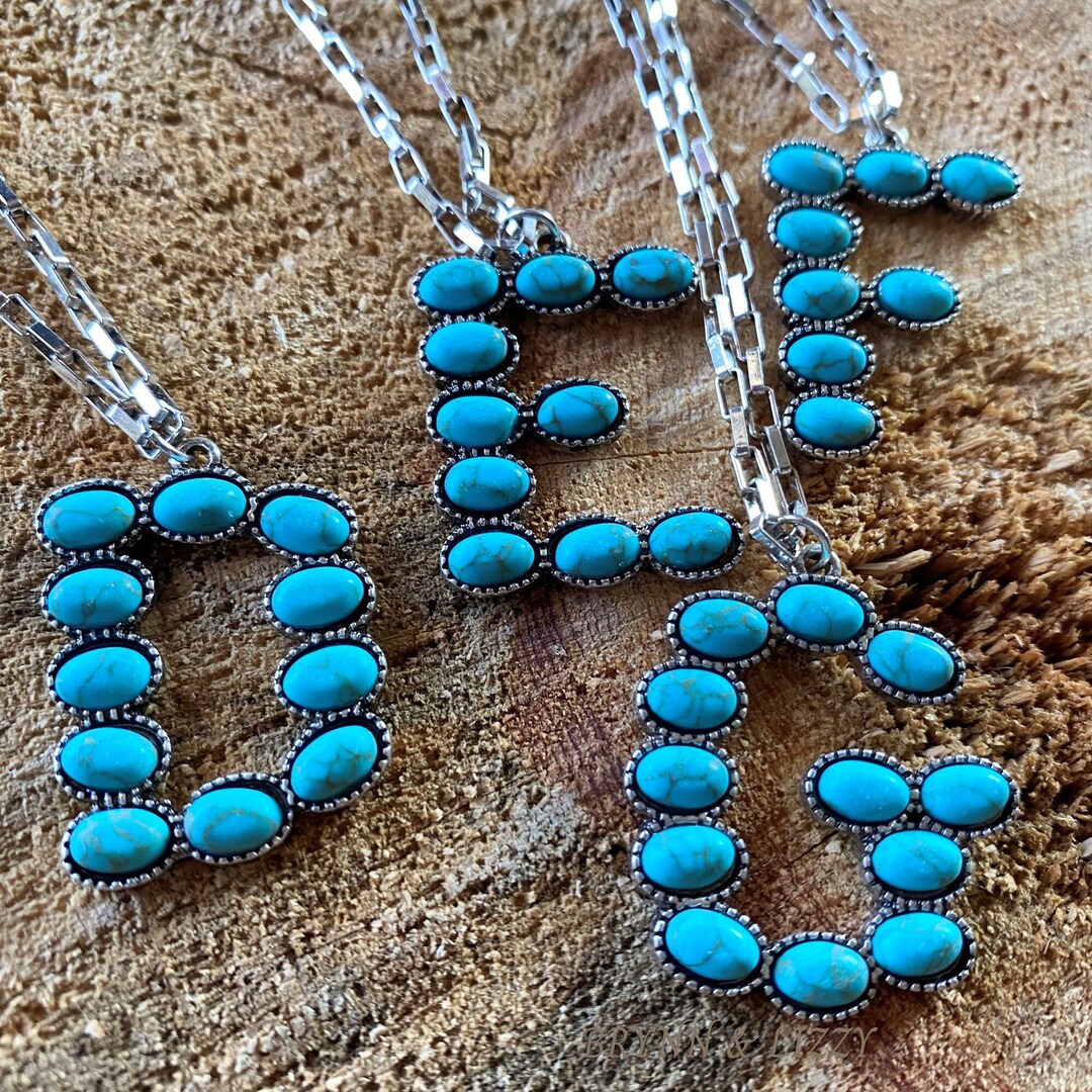 RESTOCKED Turquoise Initial Necklace, Stone Initial Necklace, Semi ...