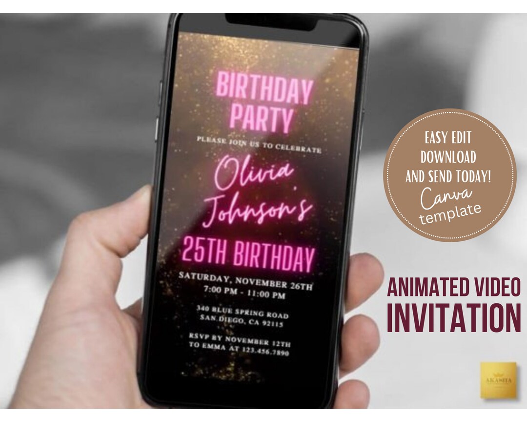 Digital Animated Birthday Party Invitation, Electronic Invite, Video ...