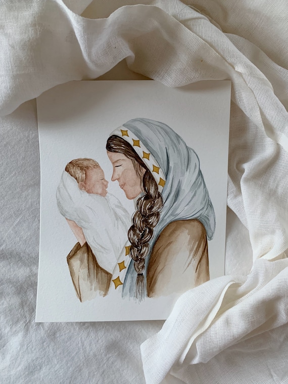 Mother Mary Painting Virgin Mary Print Minimalist Fine Art - Etsy