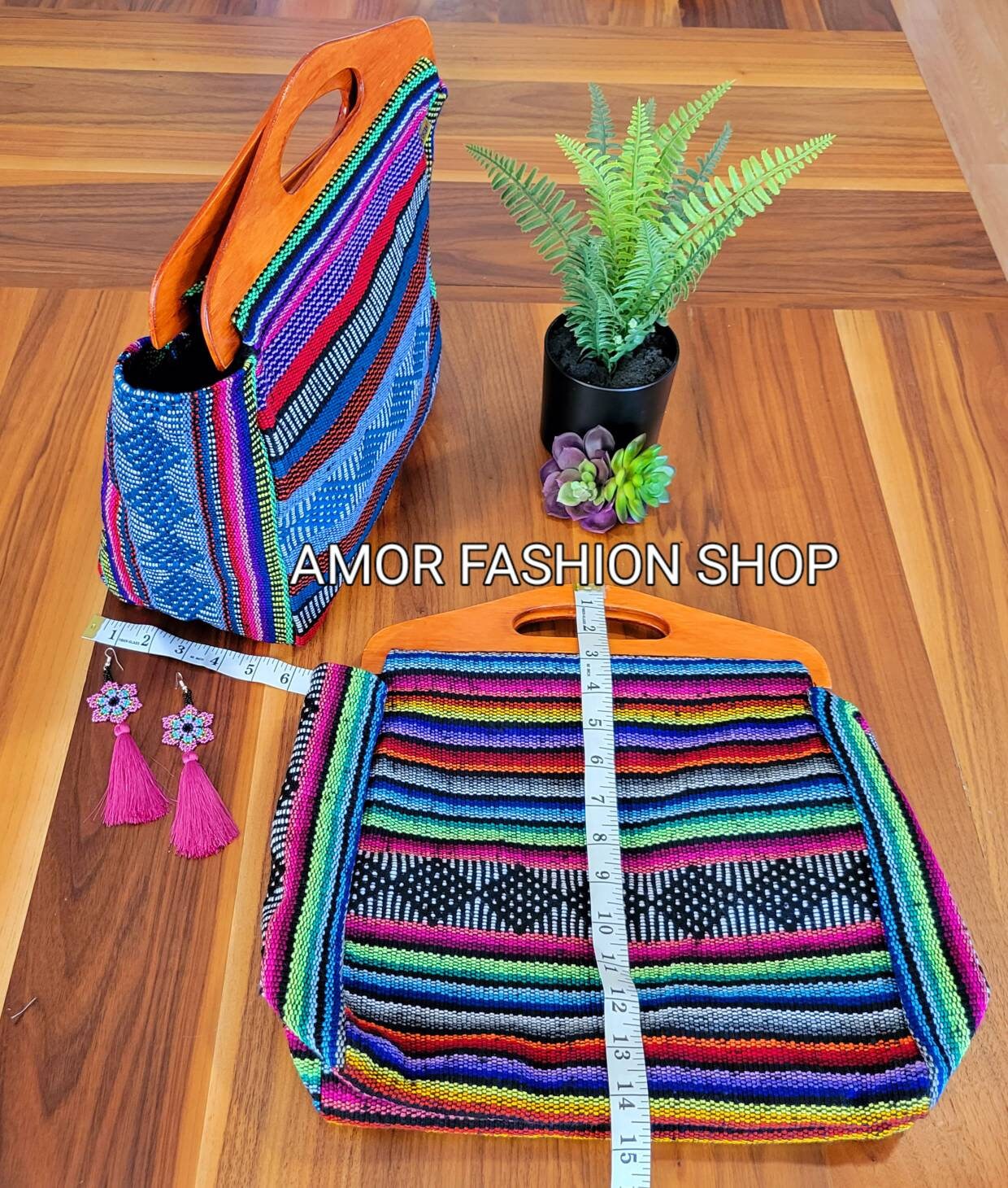Boho Handcrafted w/ Wood and Mexican Jerga Fabric Tote Bag Boho Mexican ...