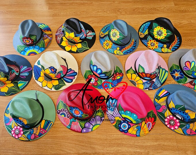 Bird Designs Authentic Hand Painted Cowboy Fedora Hats. Sombrero ...