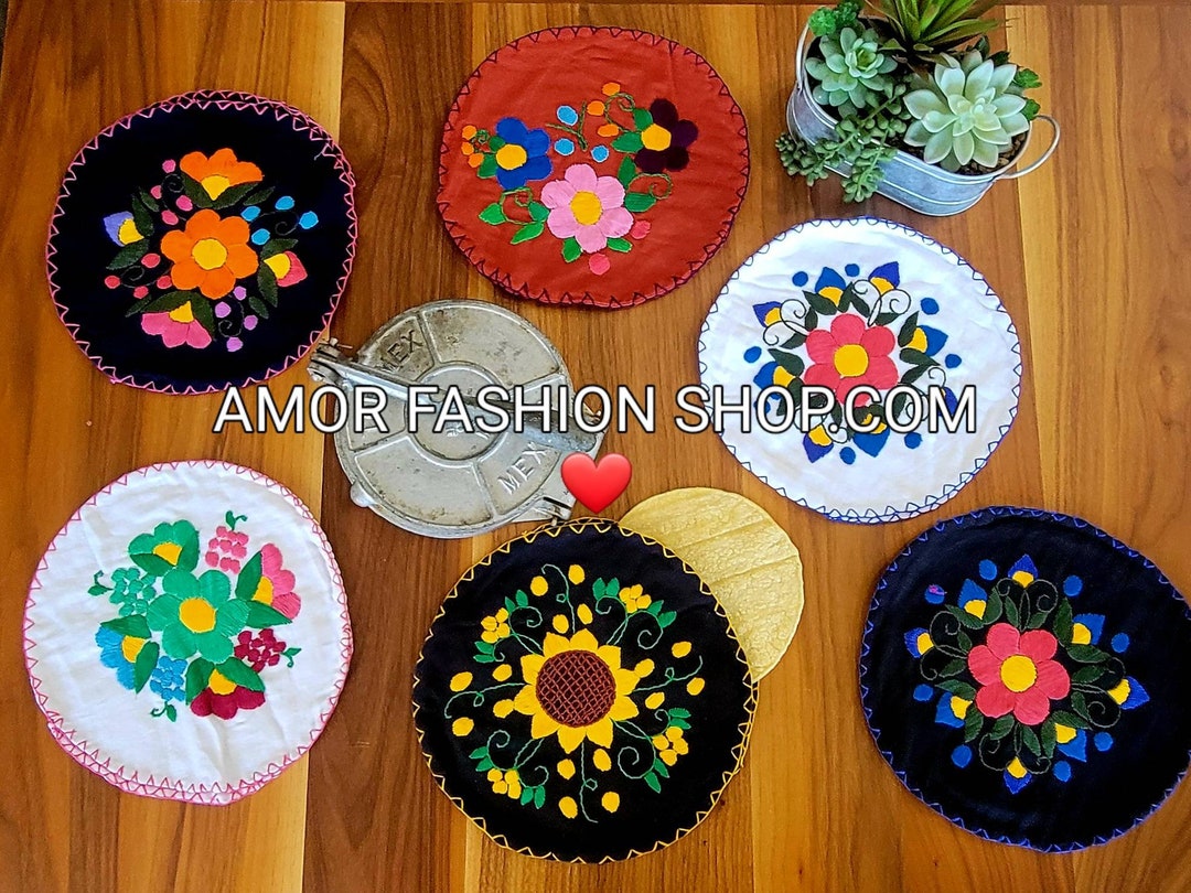 Tortilla Holder Hand Embroidered Floral Sunflower / Tortillero Bordado ...