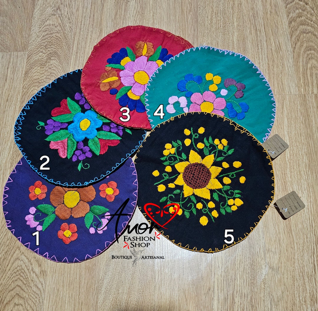Tortilla Holder Hand Embroidered Floral Sunflower / Tortillero Bordado ...