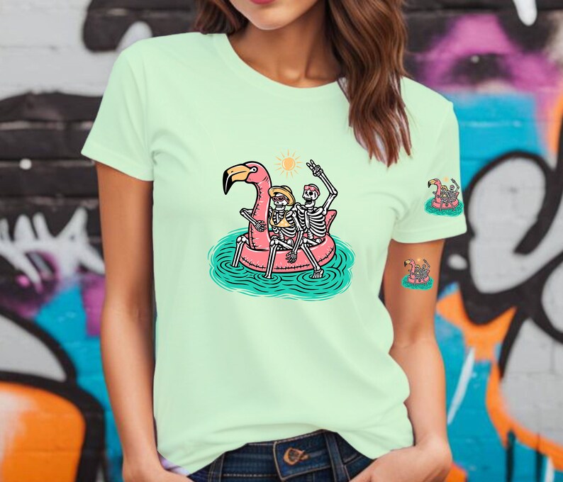 FUN Flamingo Float Skeleton Summer Vibes Hoodie PLUS Temporary Tattoo ...