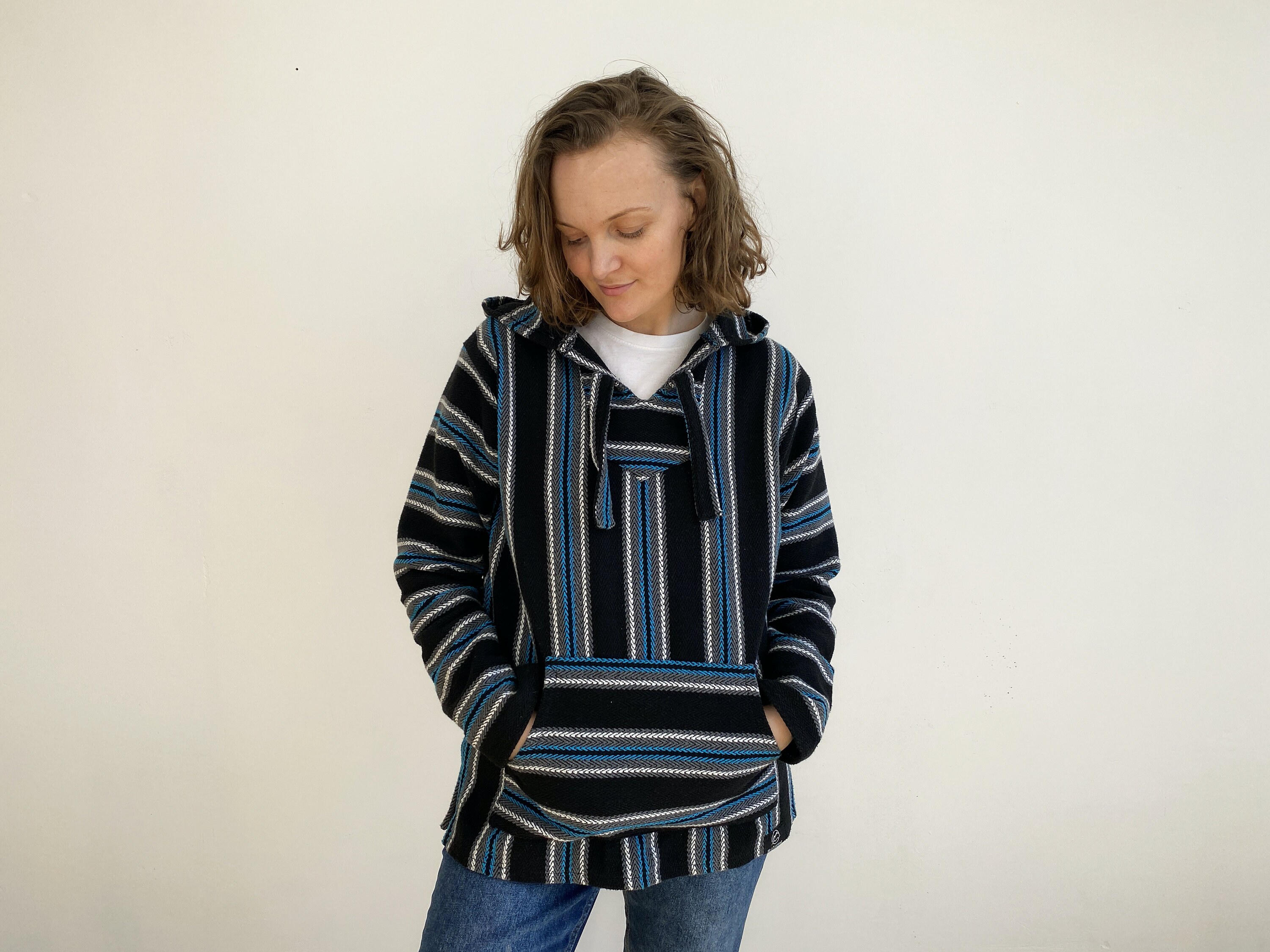 Drug Rug Hoodie Blanket Sweater Striped 90s Knit Baja Pullover | Etsy