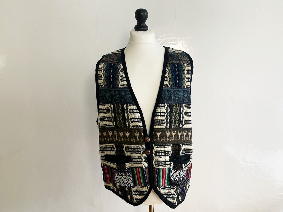 Vintage Guatemalan Patchwork Vest Colourful Ethnic Print Waistcoat ...