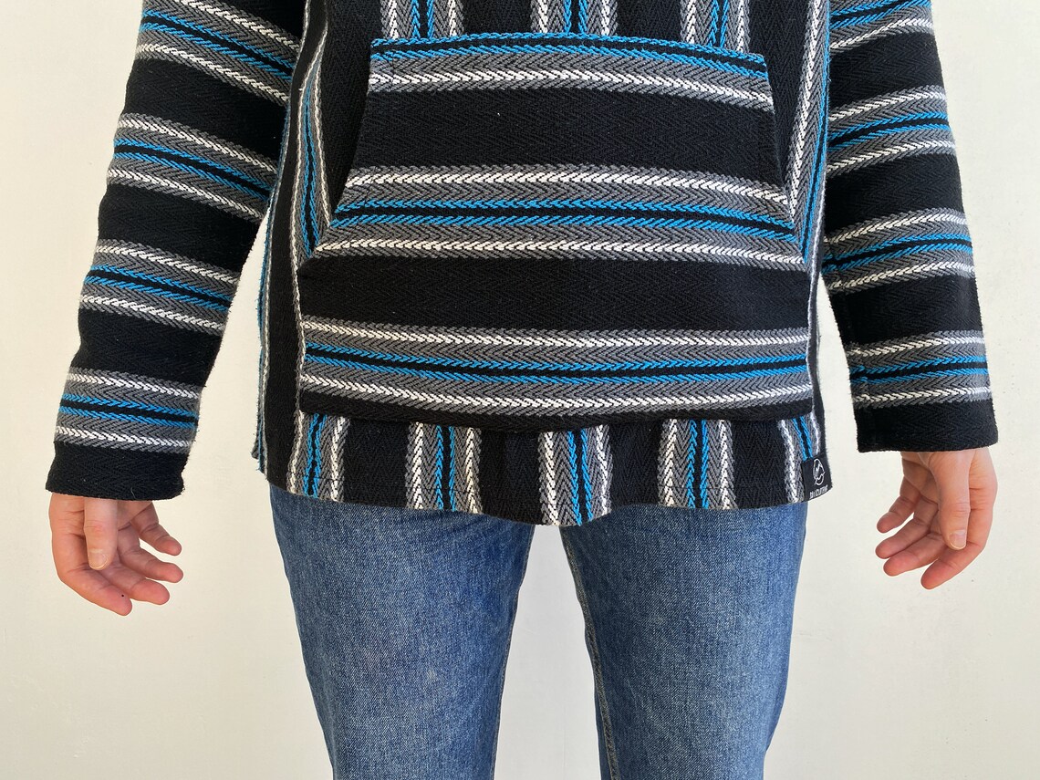 Drug Rug Hoodie Blanket Sweater Striped 90s Knit Baja Pullover | Etsy