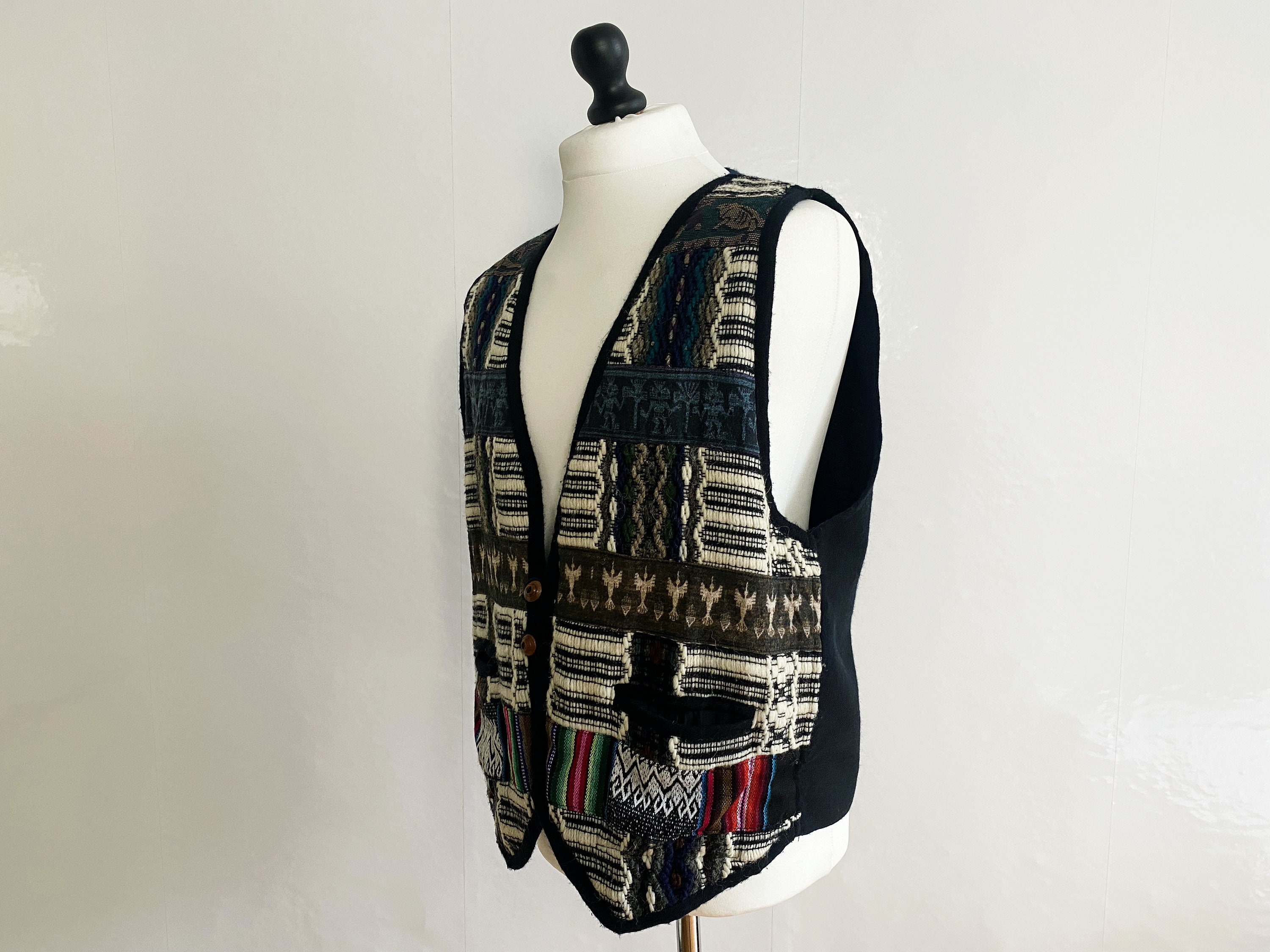 Vintage Guatemalan Patchwork Vest Colourful Ethnic Print Waistcoat ...