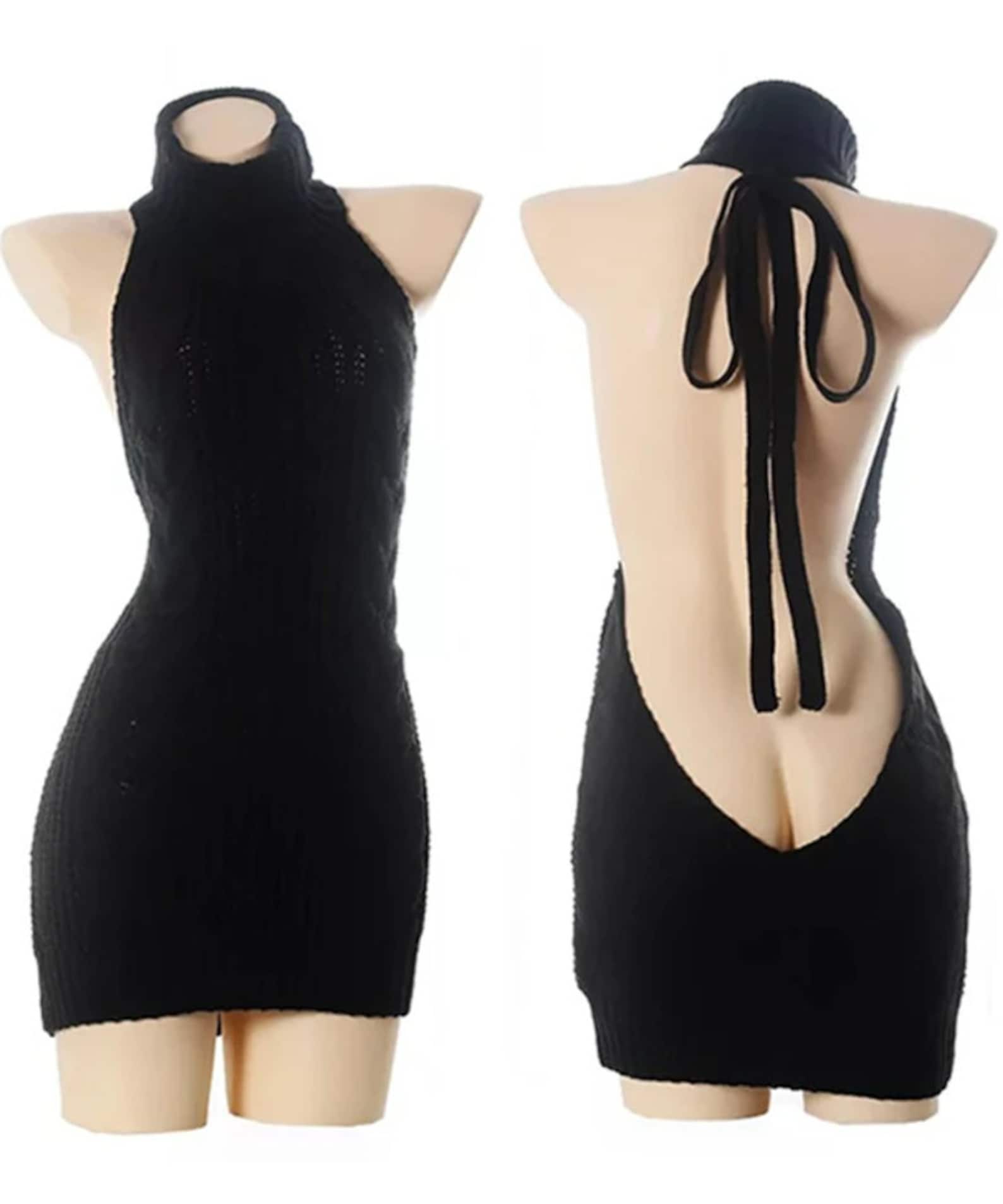 Virgin Killer Sweater Dress Knit Backless Sleeveless Sexy Etsy