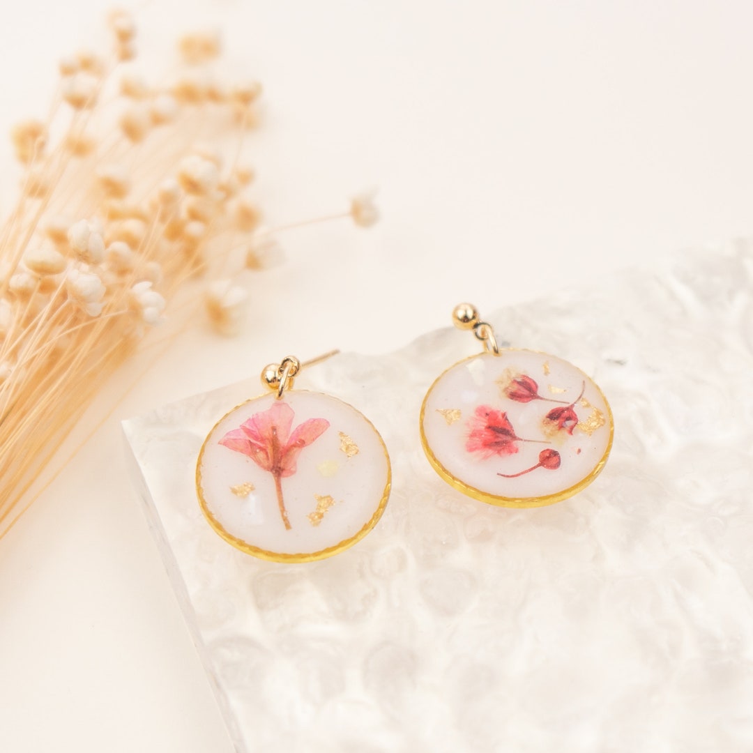 Resin Flower Earrings Mismatched Pressed Flower Earrings, Dried Flower ...