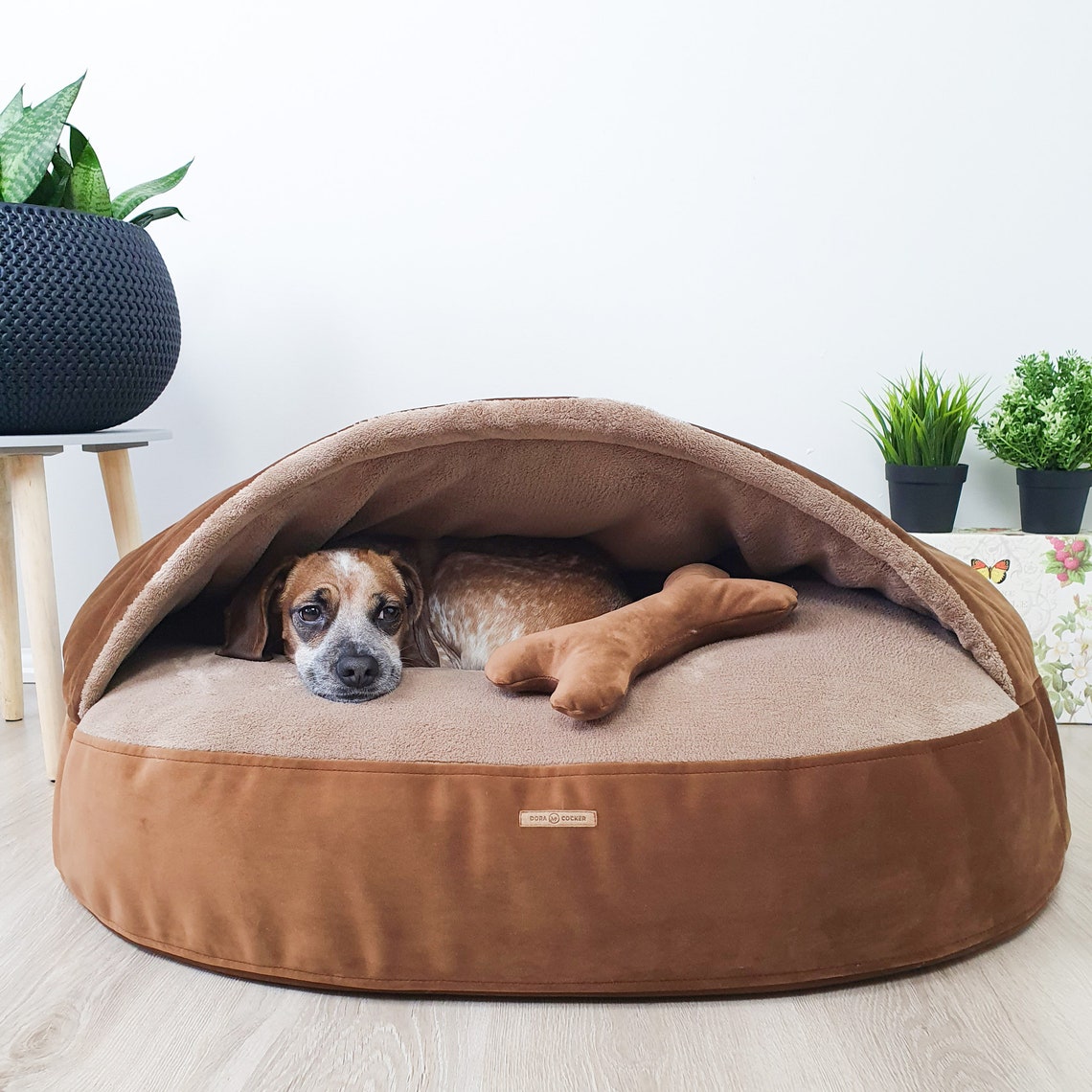 LUXURY CAVE BED, Dog House, Velor Dog Bed, Cotton Dog Bed, Large Dog ...