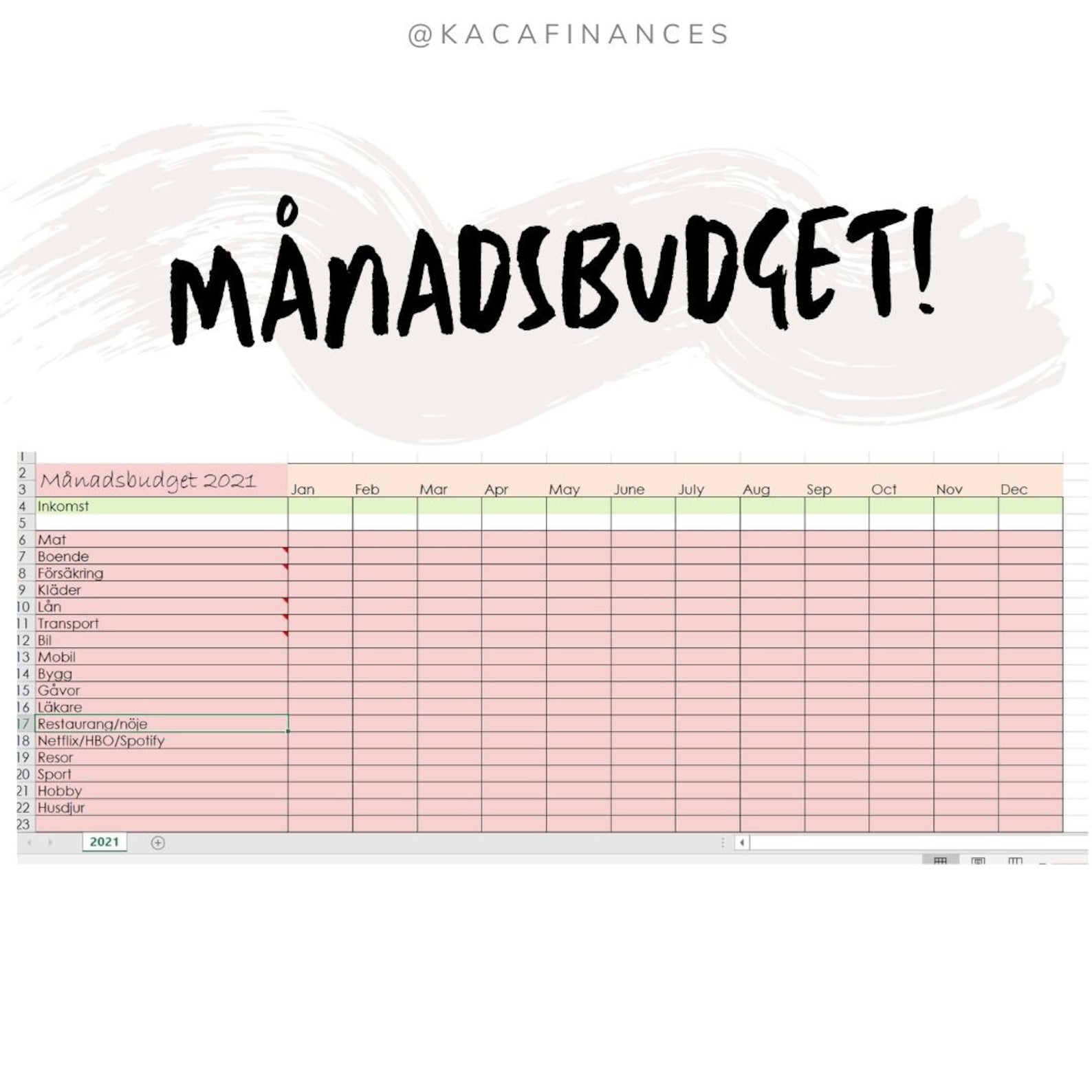 Månadsbudget // Excel Budget // Digital Budget // Budget | Etsy