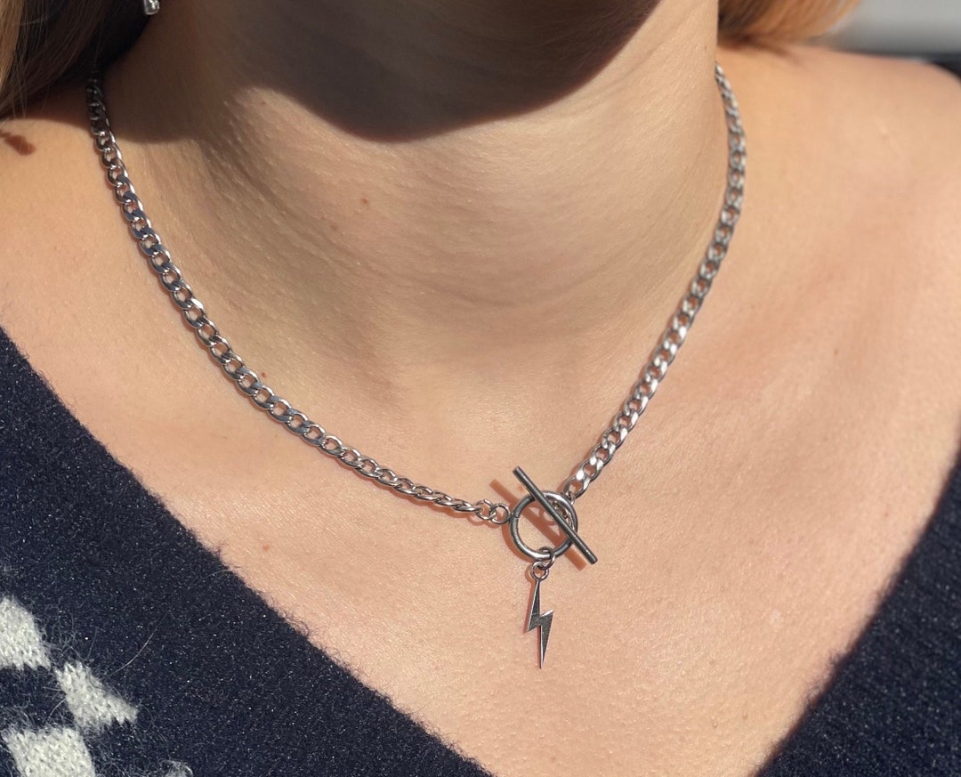 Handmade Lightning Bolt Necklace, Stainless Steel Chain, Silver Chain ...