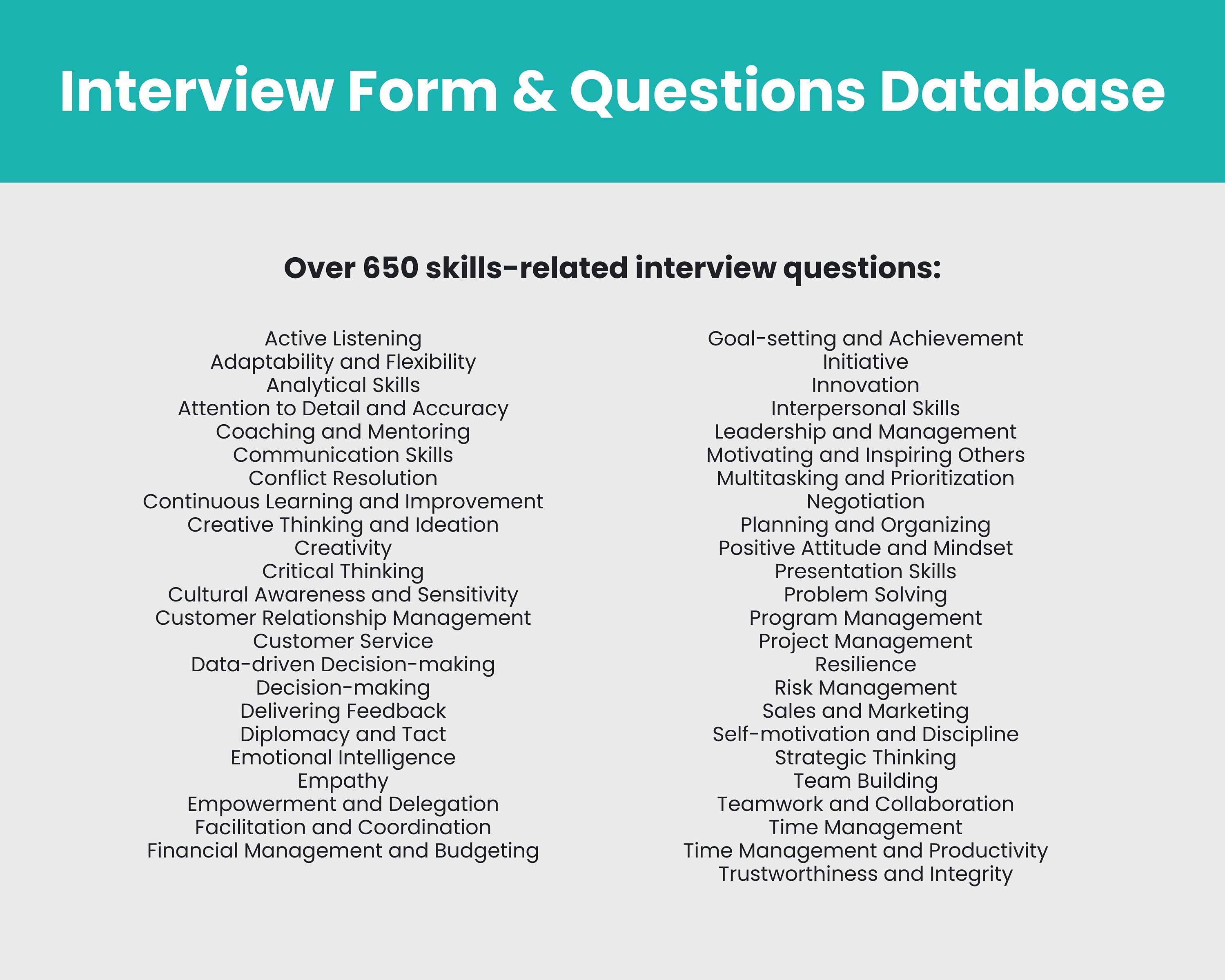 Interview Document and Questions Database | Instant Access Google Sheet | Interview Form With ...