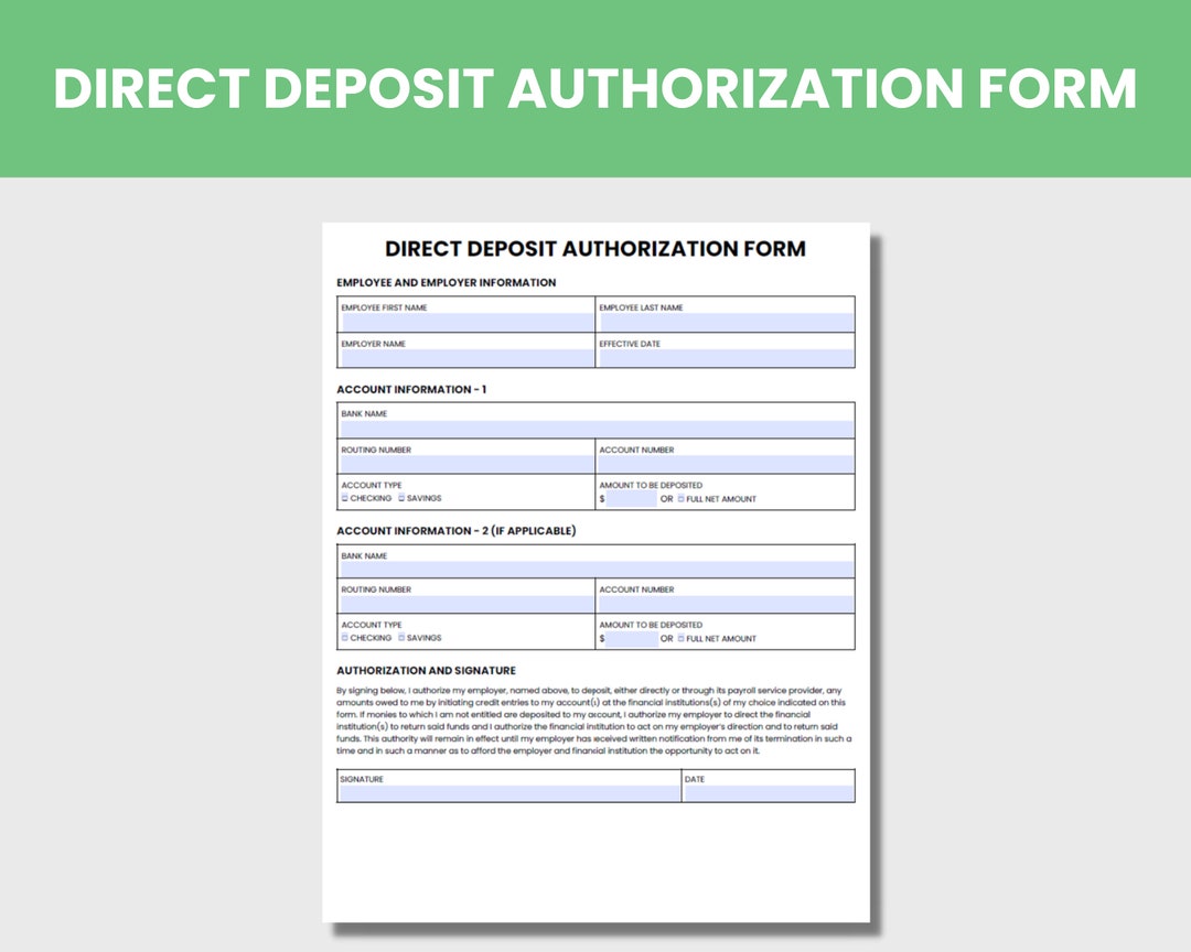 Direct Deposit Authorization Form: HR Forms (google Doc & PDF) - Etsy ...