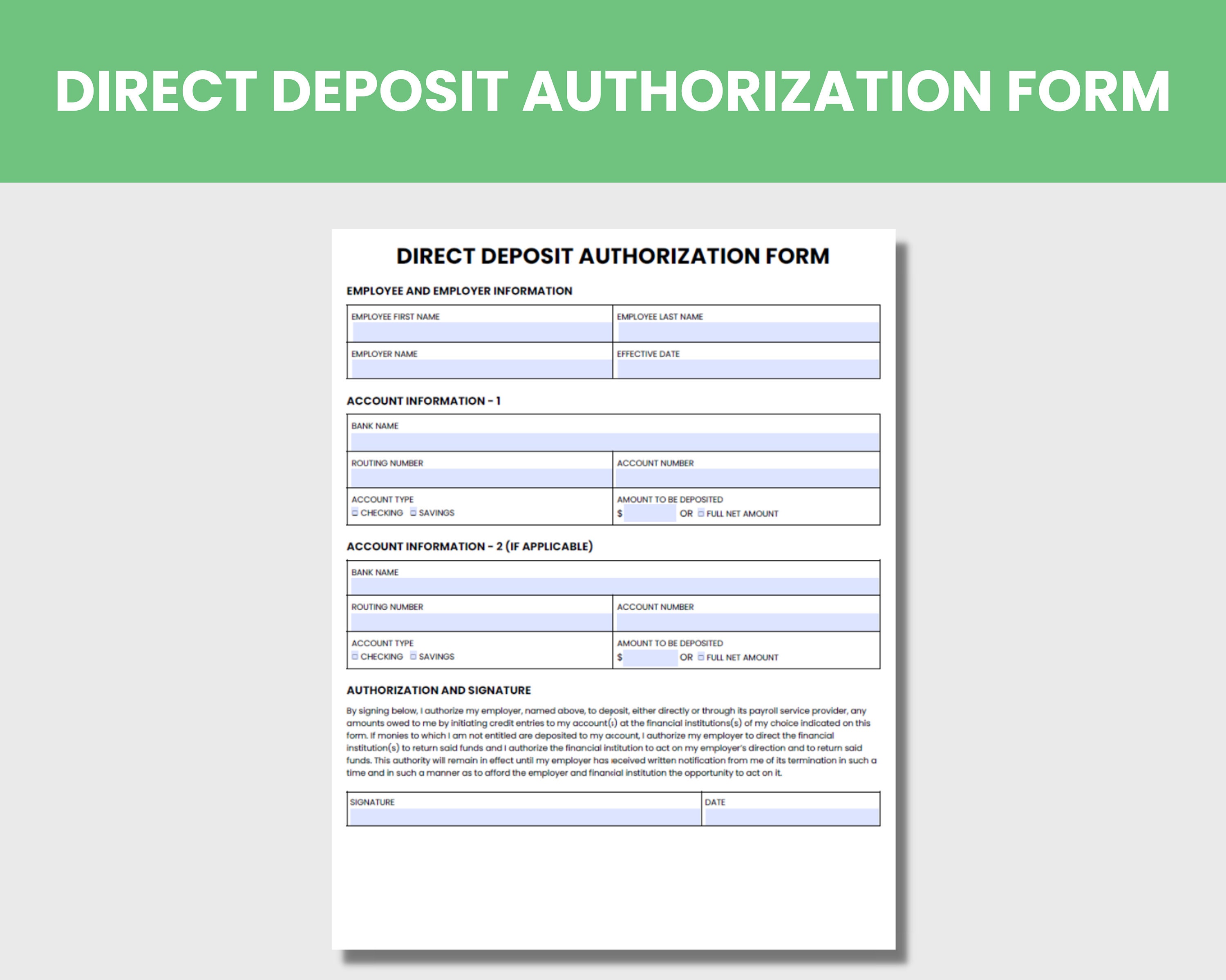 Employee Direct Deposit Forms New Employee Payroll Information