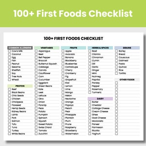 100 First Foods Checklist Baby's First Foods Log Baby - Etsy