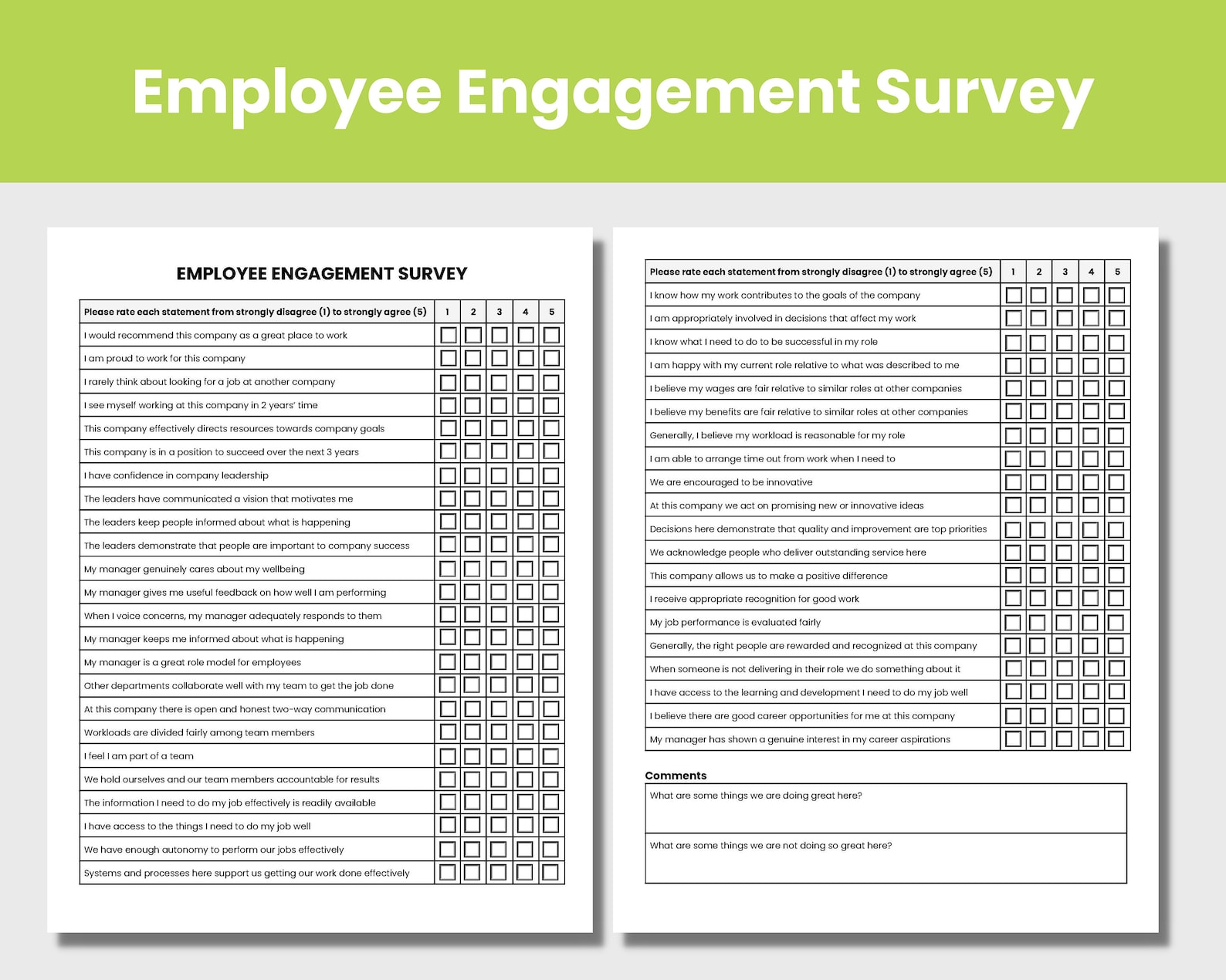 Employee Engagement Survey Instant Access Google Doc & - Etsy