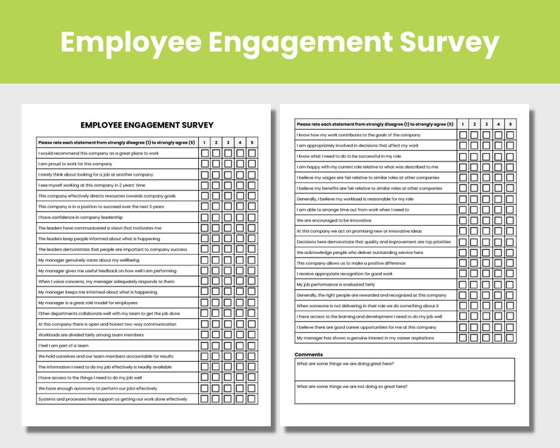 Employee Engagement Survey Instant Access Google Doc & Fillable PDF ...